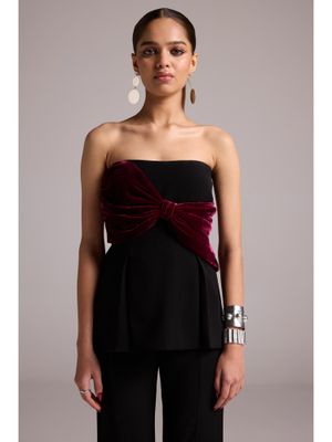 Buy The Dapper Lady Black Sienna Bow Peplum Top (XS) Online