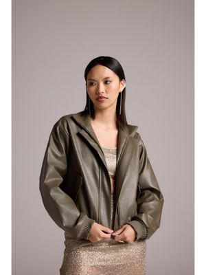 Buy The Dapper Lady Olive Leather Jacket (XS) Online