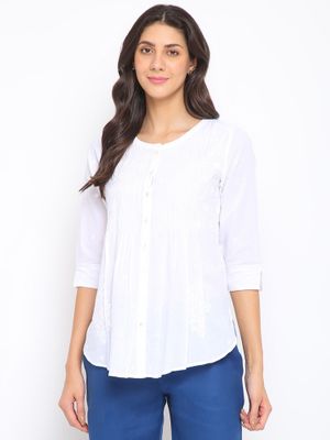 Buy Fabindia White Cotton Embroidered Top Online