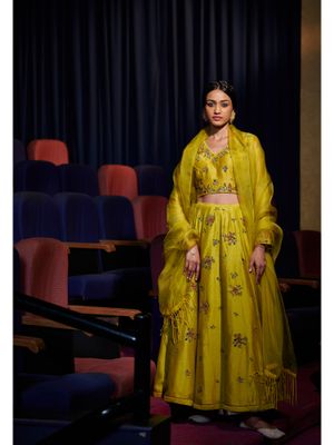 Buy SHIKHA MEHTA Lime Zarin Lehenga with Choli and Dupatta (Set of 3 ...