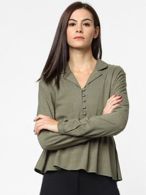 ONLY Tops : Buy Only Olive Collar Neck Top Online |Nykaa Fashion