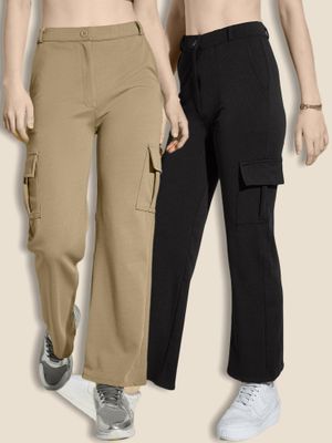 Buy Buynewtrend Multi-Color Straight Fit Solid Cargo Pant (Pack of 2 ...