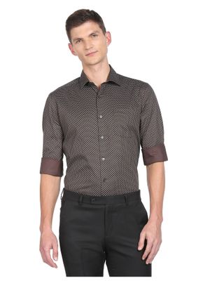 Buy Arrow Men Dark Brown Spread Collar Print Formal Shirt Online