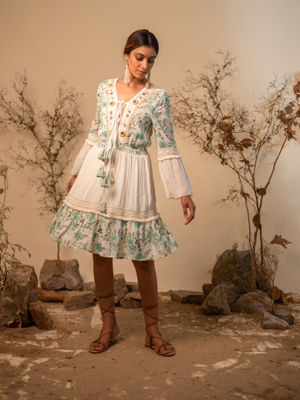 Buy LABEL REYYA Off White & Green Shell Dress Online