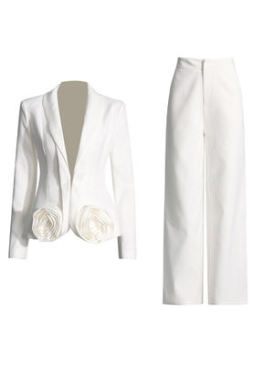 Buy APPAPOP Parlette White Rose Through Blazer with Trouser (Set of 2 ...