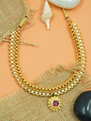 Buy GRIIHAM Gold-Plated Pink Maharashtrian Thusi Necklace Online