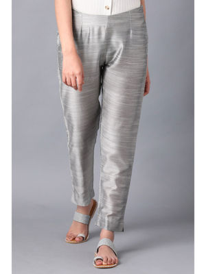 Buy W Silver Solid Slim Pant Online