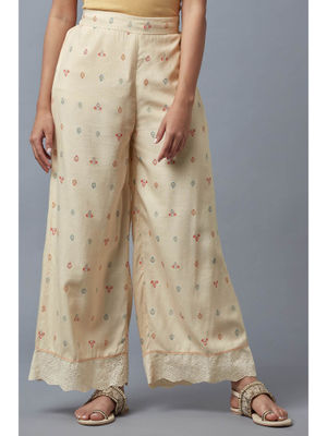 Buy W Beige Floral Parallel Pants Online