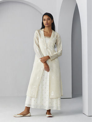 Buy Ancestry Beige Ombre Embroidered Ethnic Jacket Online