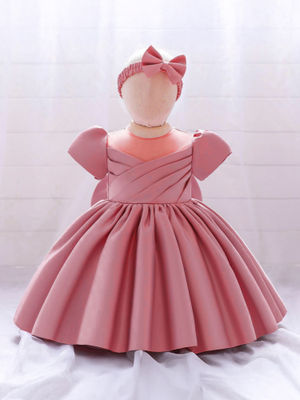 Buy Hopscotch Girls Light Pink Bow Applique Party Dress Online