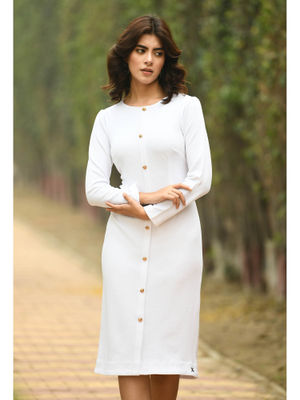 Buy Exude Acme Button Down Midi Sheath Dress - White Online