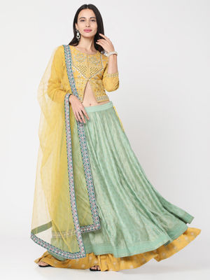 Ojas Designs Lehengas : Buy Ojas Designs Yellow Embroidered Top And ...
