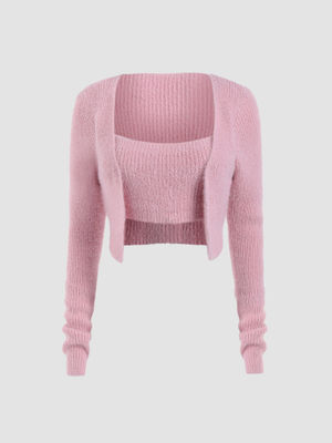 Buy Cider Fuzzy Soft Crop Cardigan with Cami (S) Online