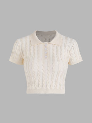 Buy Cider Solid Rib Knit Polo Crop Top (S) Online