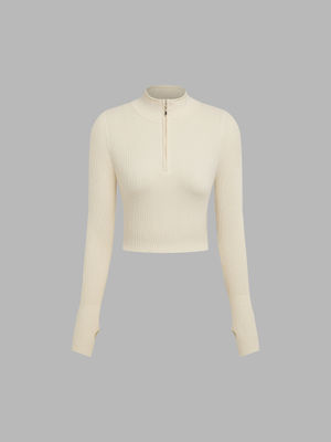 Buy Cider Solid Zipper Up Knitted Crop Top (XS) Online