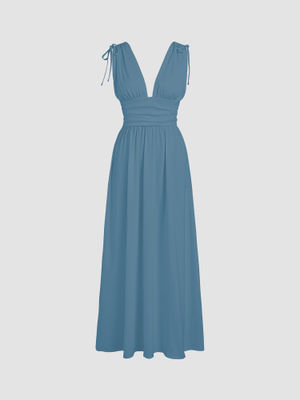 Buy Cider V-Neck Ruffle Backless Maxi Dress (M) Online