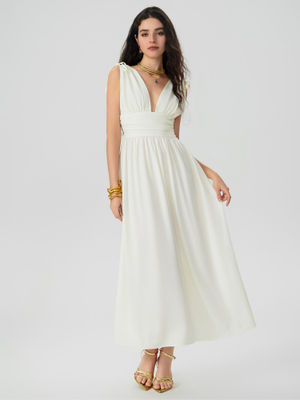Buy Cider V-Neck Ruffle Backless Maxi Dress (XL) Online