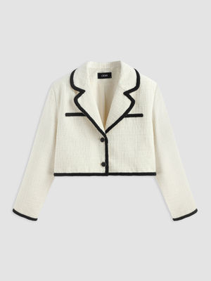 Buy Cider Tweed Collar Button Crop Blazer (S) Online