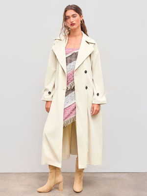Buy Cider Oversized Solid Collar Long Trench Coat with Belt (S) Online