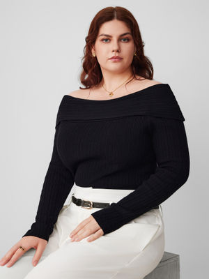 Buy Cider Off-Shoulder Solid Knitted Long Sleeve Top Curve & Plus (4XL) Online
