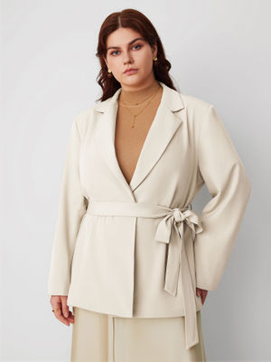 Buy Cider Collar Solid Belted Blazer Curve & Plus (1XL) Online