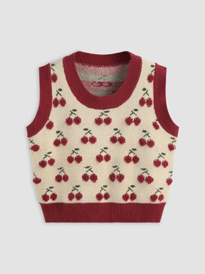 Buy Cider Round Neckline Cherry Knitted Crop Vest (S) Online