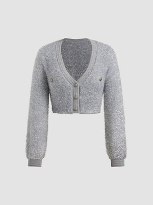 Buy Cider V-Neck Knitted Long Sleeve Crop Cardigan (S) Online