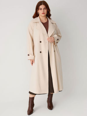 Buy Cider Solid Collar Trench Coat with Belt Curve & Plus (1XL) Online