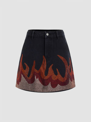 Buy Cider Low Waist Fire Rhinestone Denim Mini Skirt (S) Online