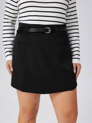 Buy Cider Middle Waist Solid Belted Skort Curve & Plus (1XL) Online