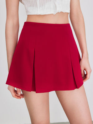 Buy Cider High Rise Pleated Zipper Solid Mini Skort (S) Online