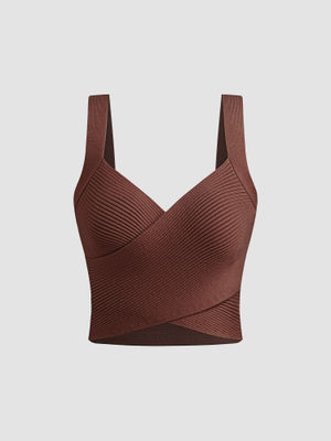 Buy Cider Knitted V-Neck Solid Wrap Texture Crop Tank Top (XS) Online
