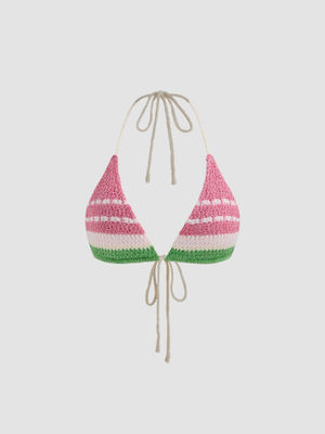 Buy Cider Watermelon Knitted V-Neck Colorful Striped Crop Halter Top (S ...