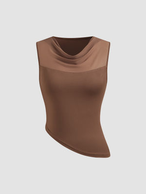Buy Cider Cowl Neck Solid Asymmetrical Tank Crop Top (S) Online