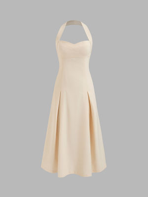 Buy Cider Linen-Blend Halter Solid Backless Midi Dress (M) Online