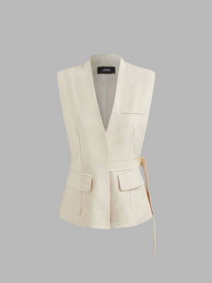 Buy Cider V-Neck Solid Belted Blazer Vest (S) Online