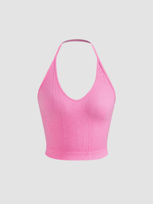 Buy Cider Seamless Halter Neckline Solid Jacquard Texture Cami Top (S) Online