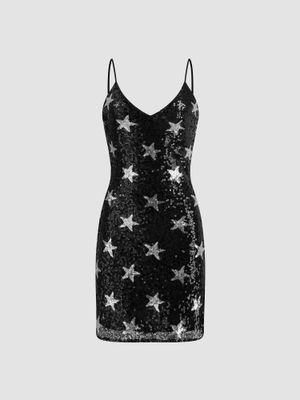 Buy Cider Sequin V-Neck Star Mini Dress (S) Online