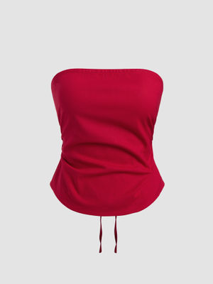 Buy Cider Linen-Blend Solid Knotted Zipper Tube Top (S) Online