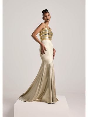 Buy AKHL Gold Metallic Fishtail Train Dress (XS) Online