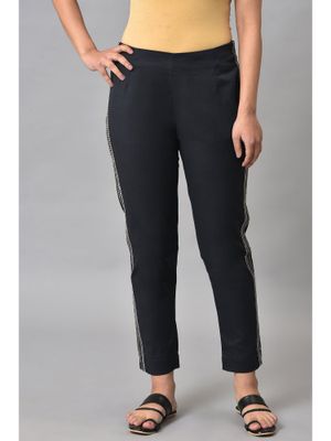 Buy W Black Solid Parallel Pants online