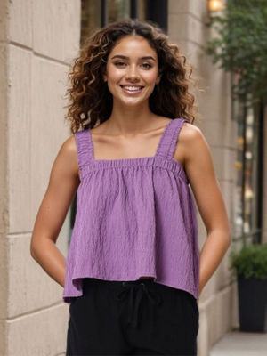 Buy Freehand Women Loose Fit Textured Square Neck Cami Top (XS) Online