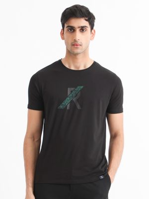 Buy Rare Rabbit Black Smart T-Shirt with Applique Branding Online