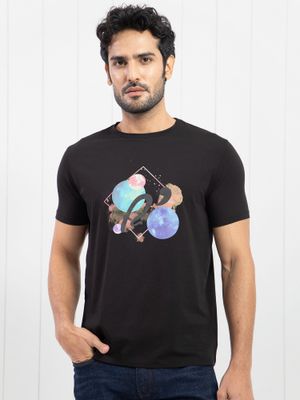 Buy Rare Rabbit Black Graphic T Shirt with Branding Online