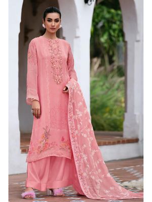 Buy Biba Womens Pink Organza Embroidered Unstitched Top with Unstitched ...