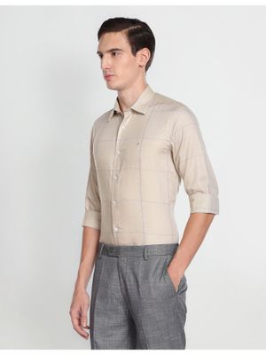 Buy Arrow Newyork Beige Outline Check Matrix Formal Shirt online