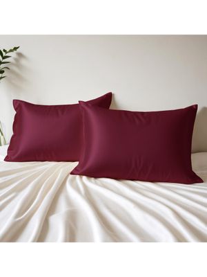 Buy Layers Micro Satin Silk Majestic Maroon Pillow Covers - Pack of 2 ...