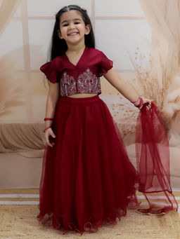 Buy BownBee Sheer Back Front Open Choli with Lehenga and Dupatta Blue ...