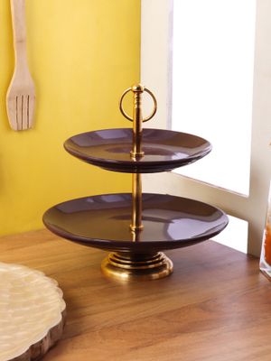 Buy Amaya Decors Purple Ceramic Double Layer Cake Stand Online