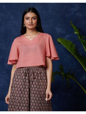Buy Fabindia FabNu Cotton Slub Flared Crop Top Online